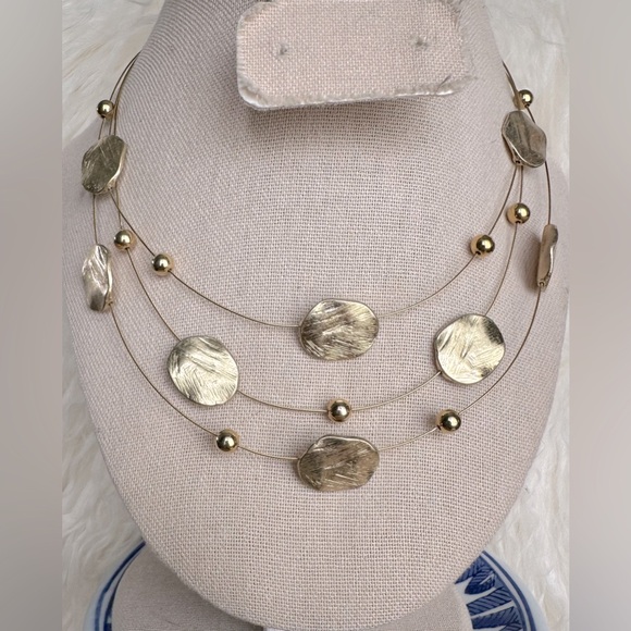 Jewelry | 3 Strand Multilayer Brushed Gold Tone Disk Bead Necklace On ...